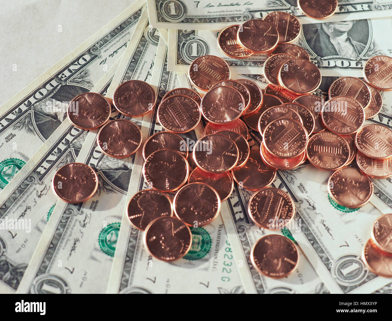 Dollar (USD) banknotes and coins, currency of United States (USA Stock ...