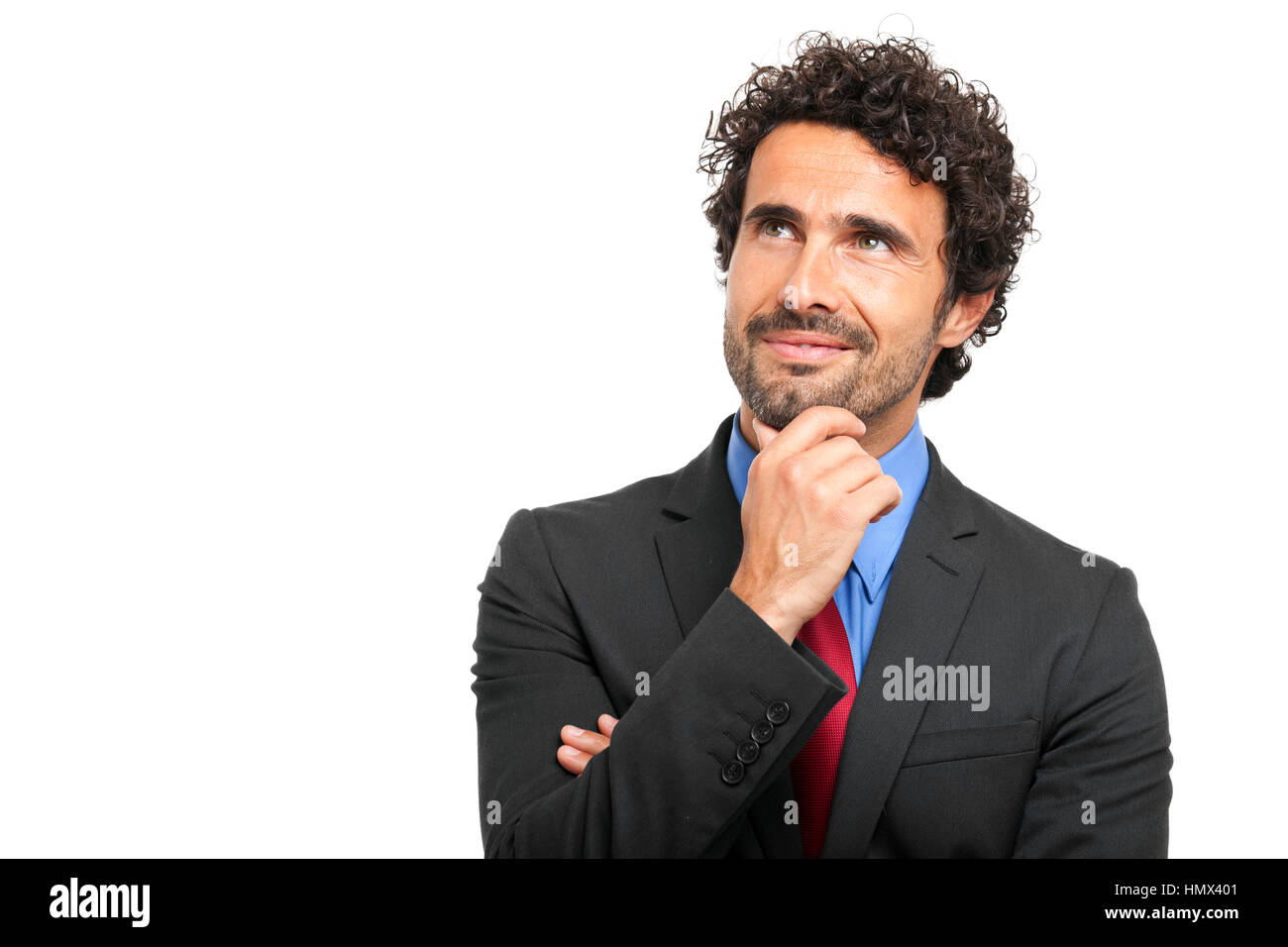 Thoughtful male manager isolated on white Stock Photo - Alamy
