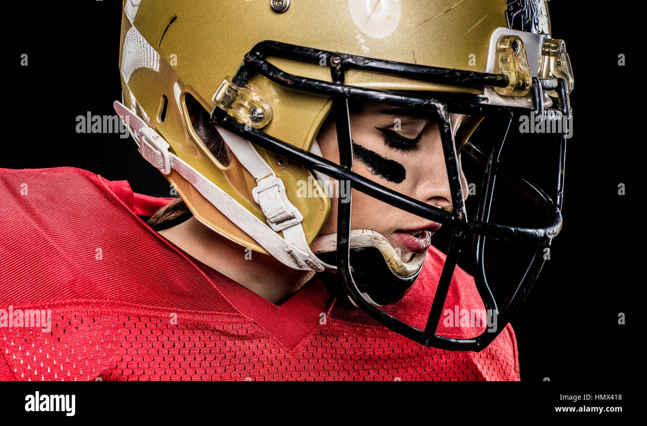 American football player in helmet Stock Photo - Alamy