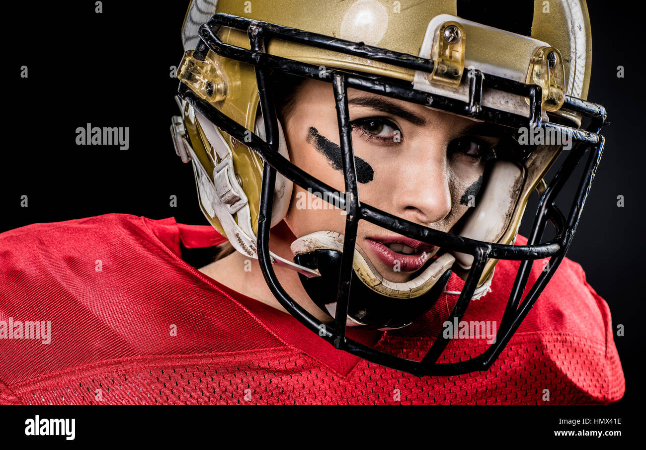 American football player in helmet Stock Photo - Alamy