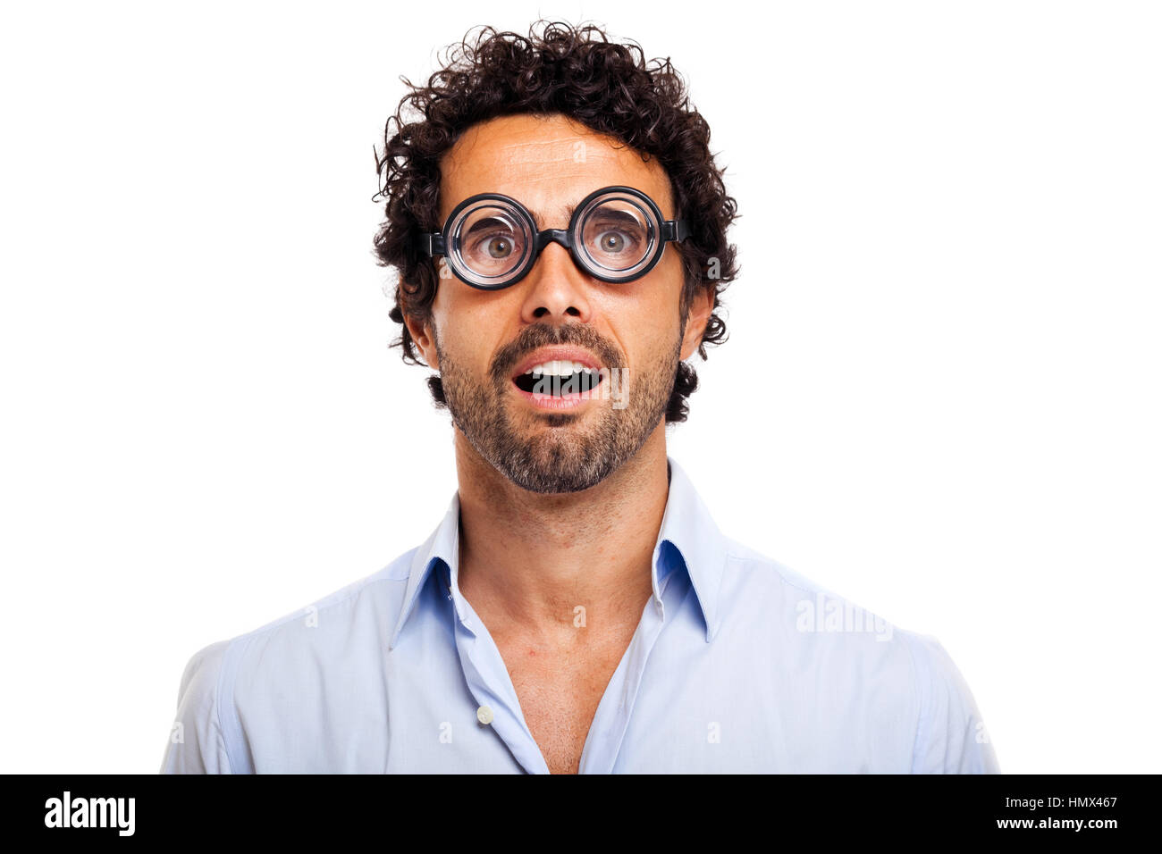 Surprised nerd isolated on white Stock Photo - Alamy