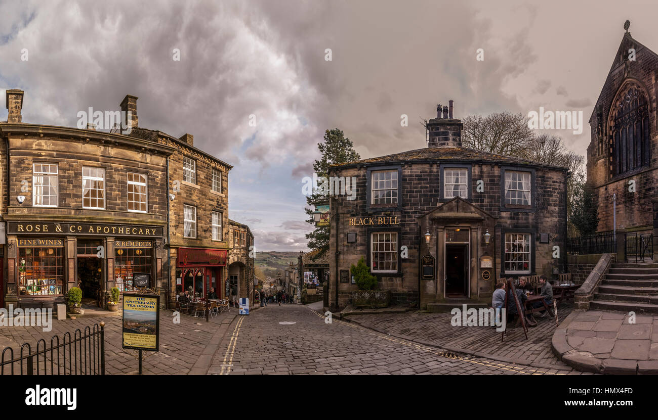 The main square in Haworth home of the Brontes Stock Photo - Alamy