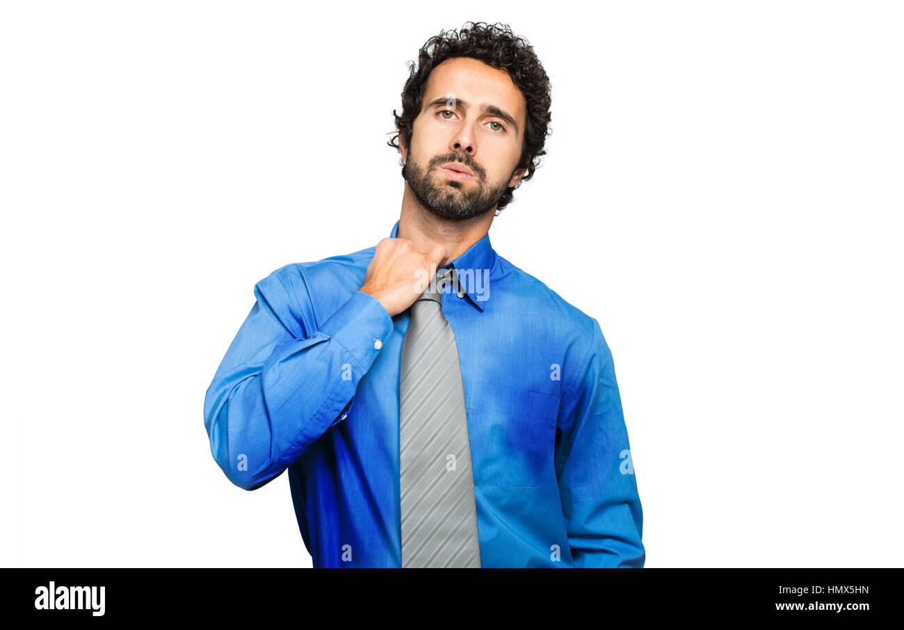 Sweating businessman due to hot climate Stock Photo - Alamy