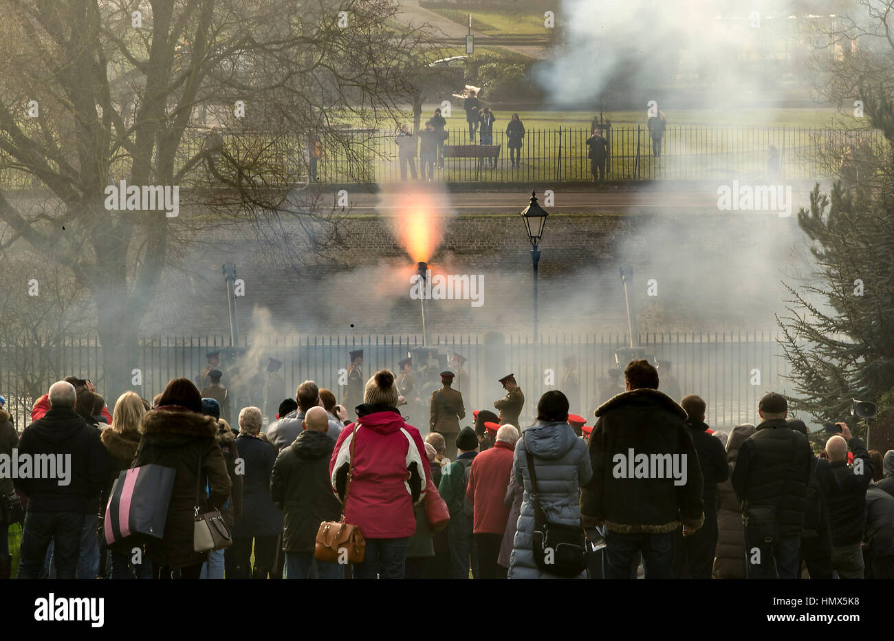 Members of the 4th Regiment Royal Artillery, fire a 21-gun salute in ...