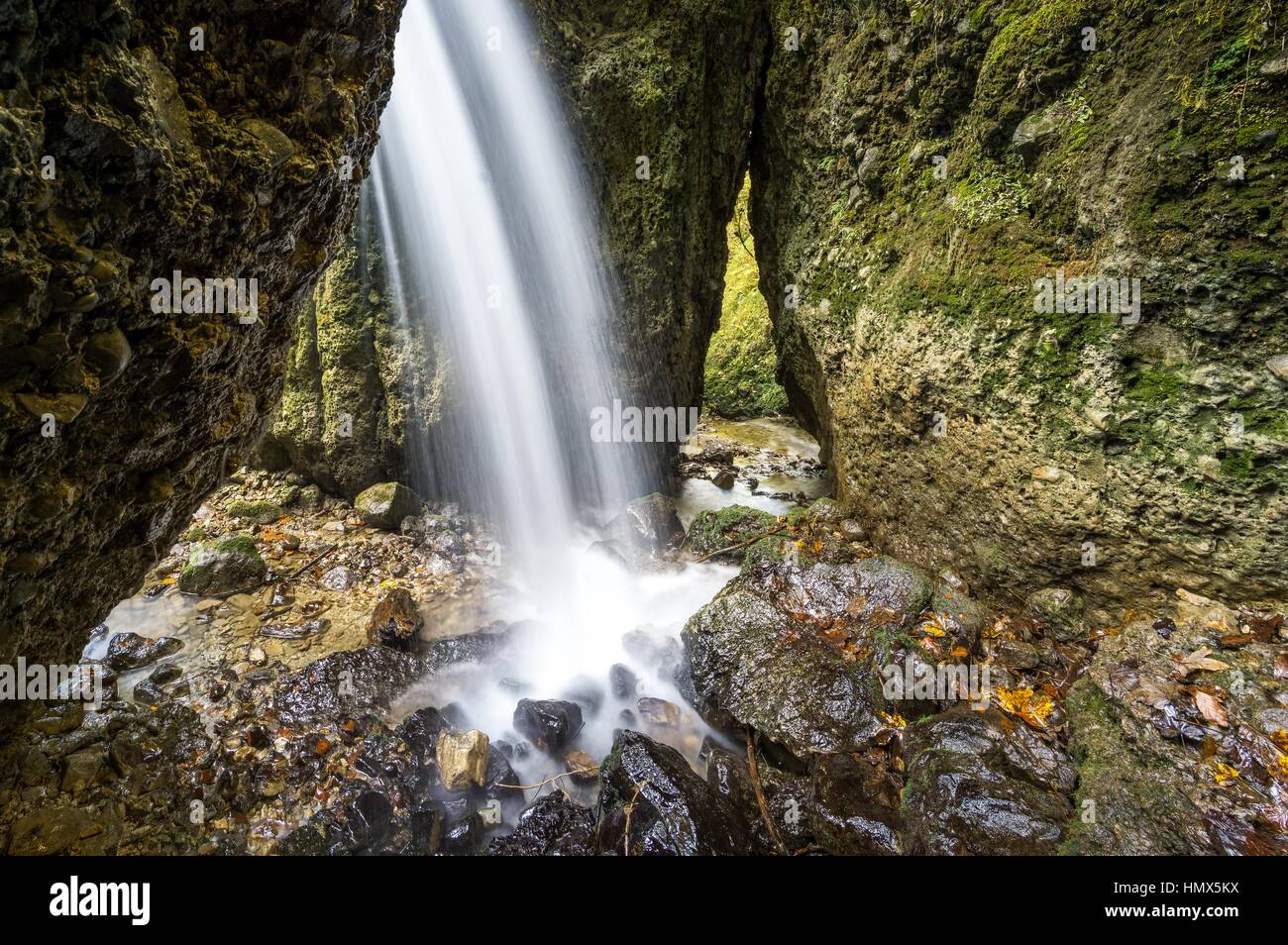 Beautiful waterfall in a narrow gorge Stock Photo - Alamy