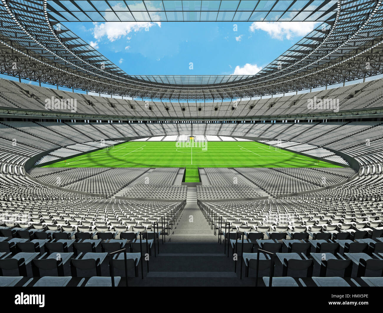 3D render of a round football - soccer stadium with white seats for ...