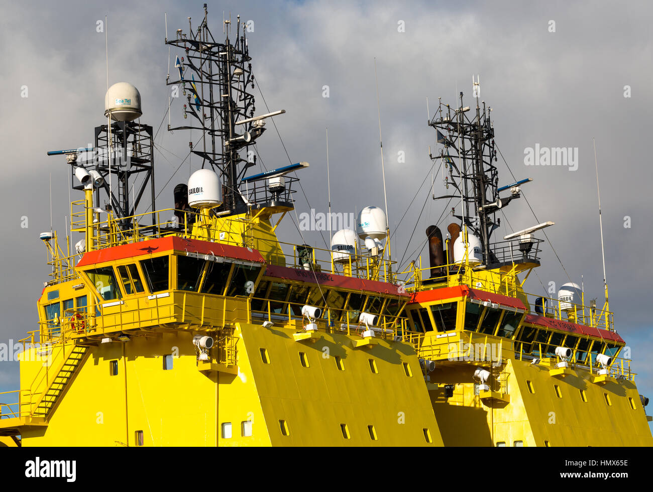 Viking yellow oil industry supply ships berthed Montrose Scotland UK ...