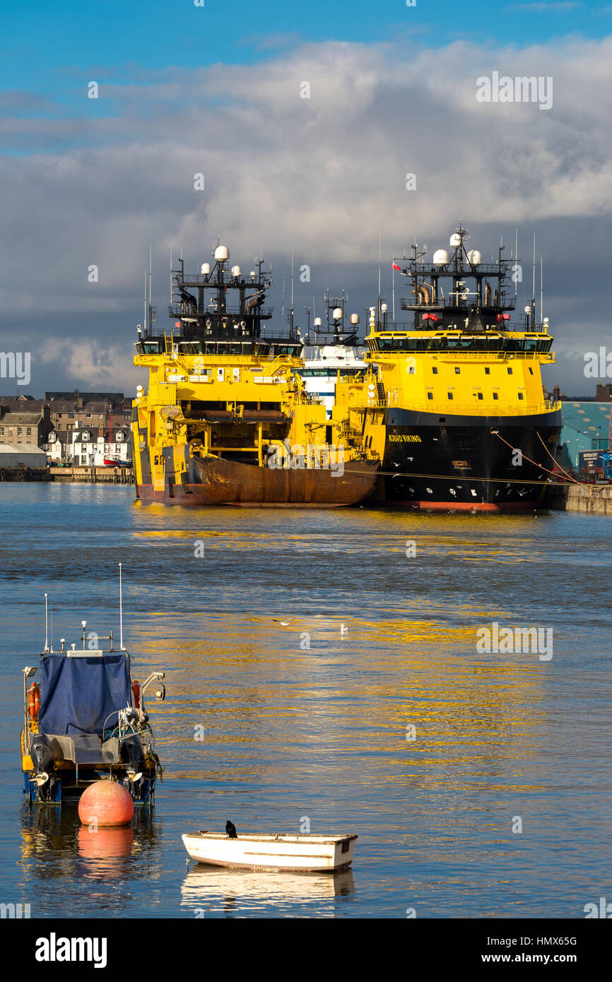 Viking yellow oil industry supply ships berthed Montrose Scotland UK ...