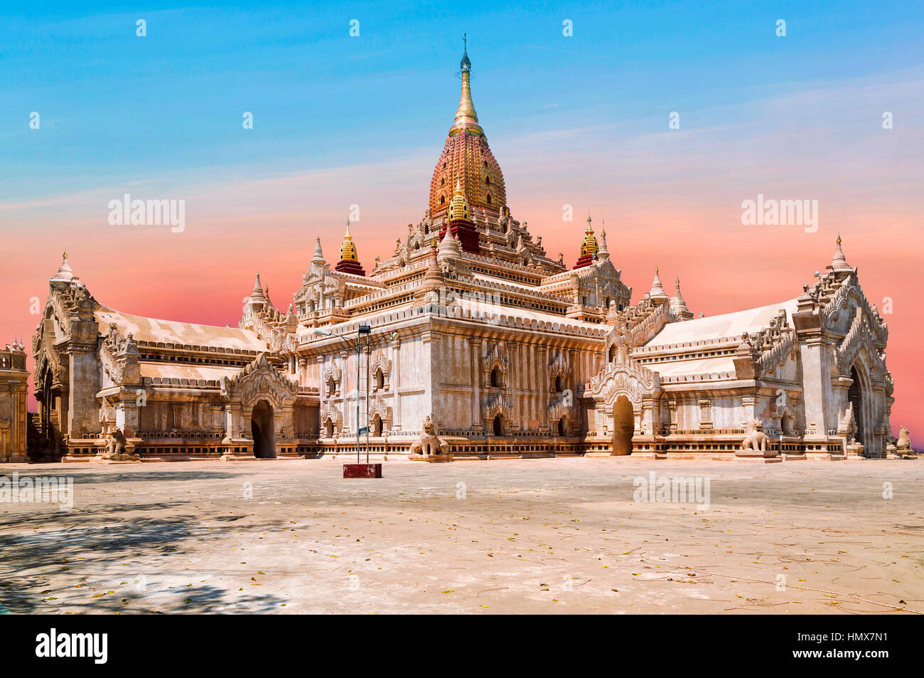 Ananda Temple on Bagan Plain, Beautifully colored evening sun. Myanmar ...