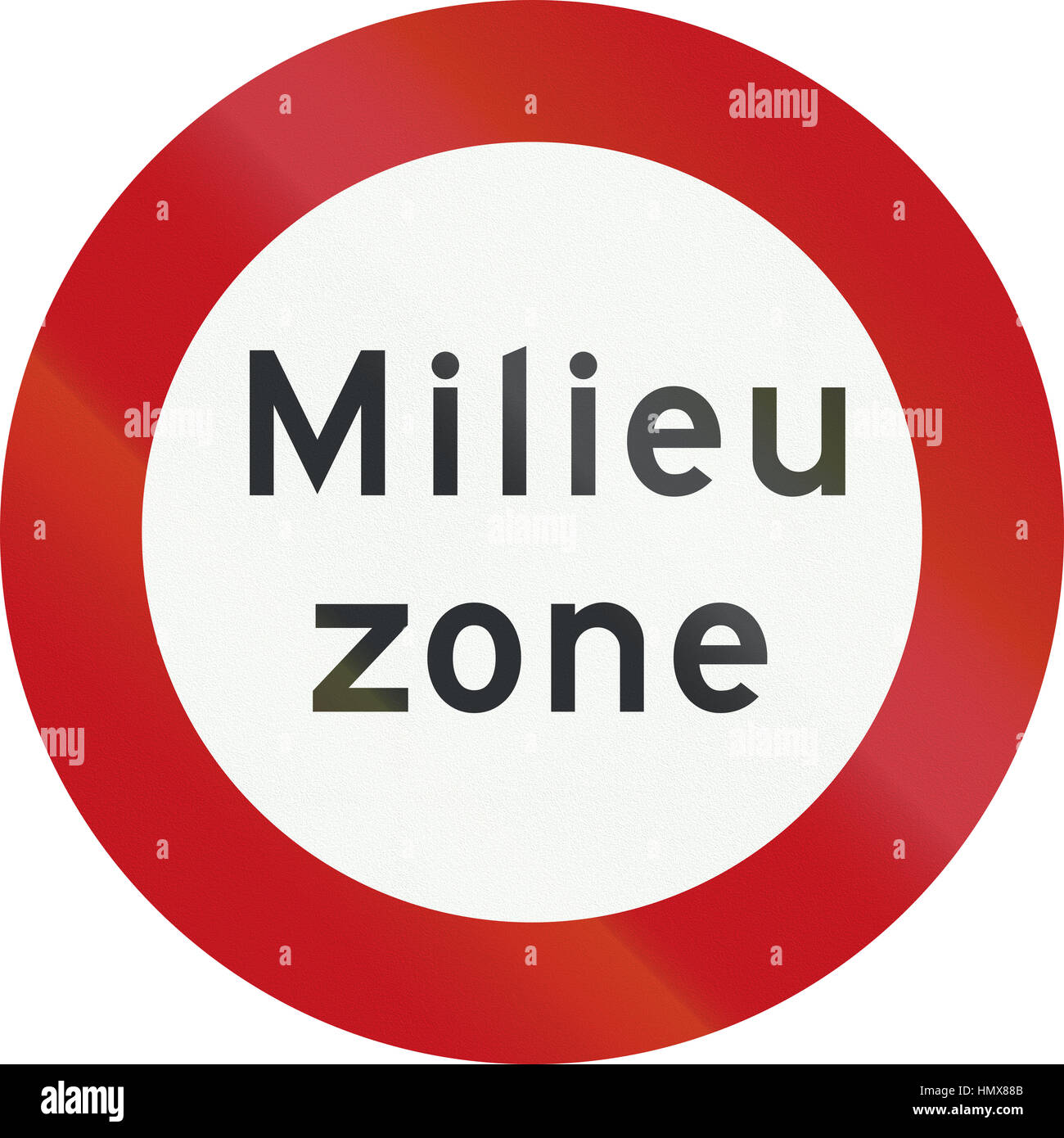 A Dutch prohibition sign - Low emission zone. Milieu zone means ...