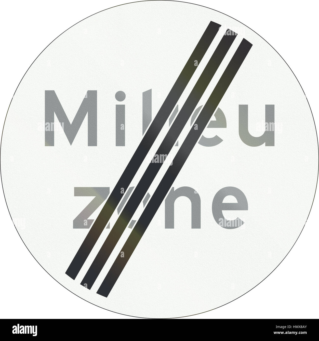 A Dutch prohibition sign - End of low emission zone. Milieu zone means ...