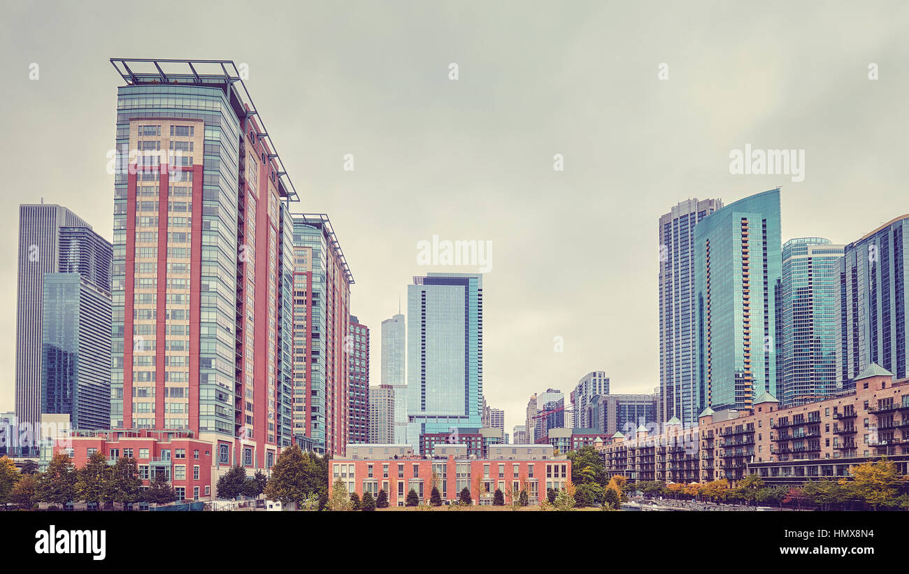 Retro color toned Chicago modern high rise residential area, USA Stock ...
