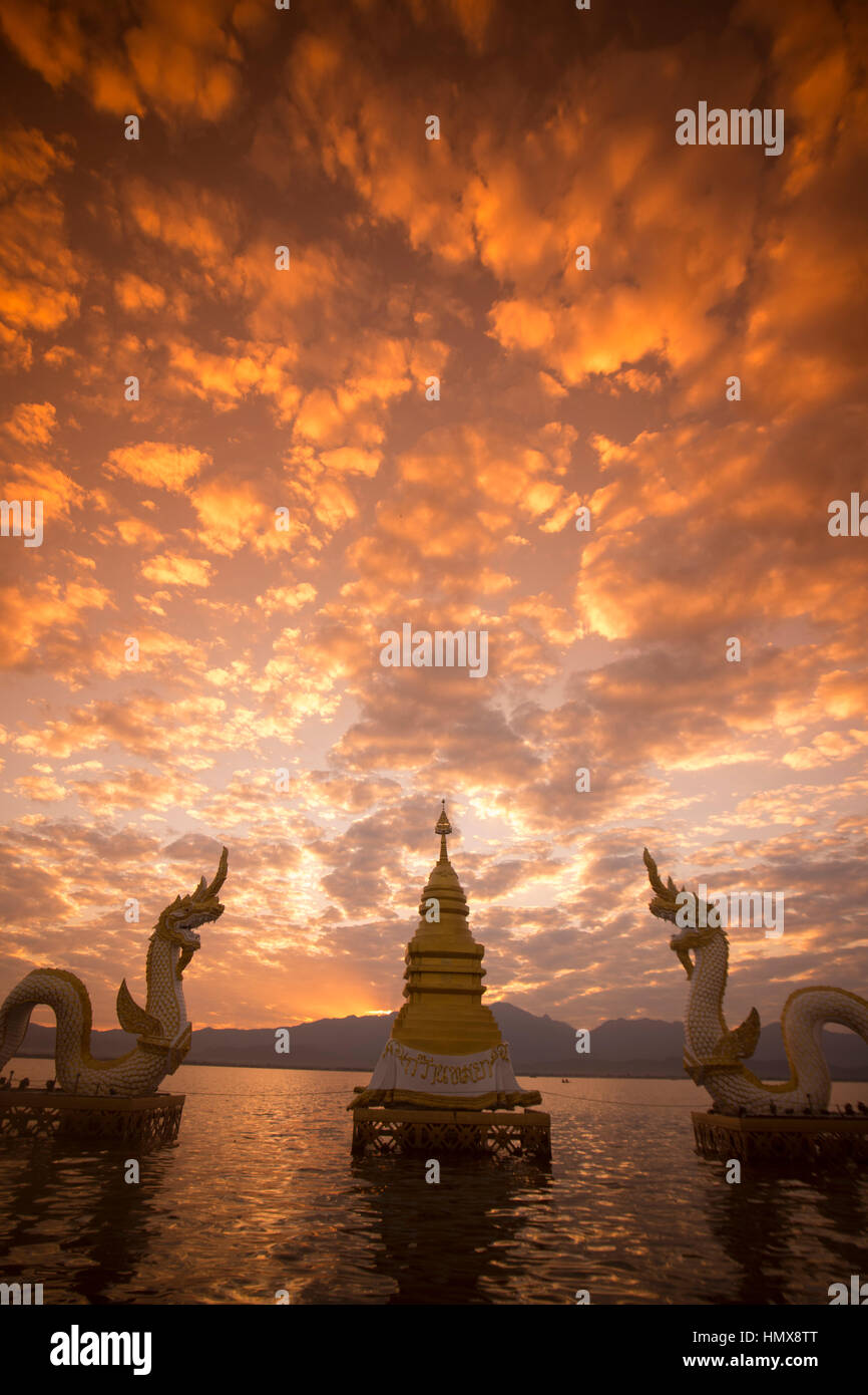 the phayanak or Naga Statue in the landscape at the lake of Kwan Phayao ...