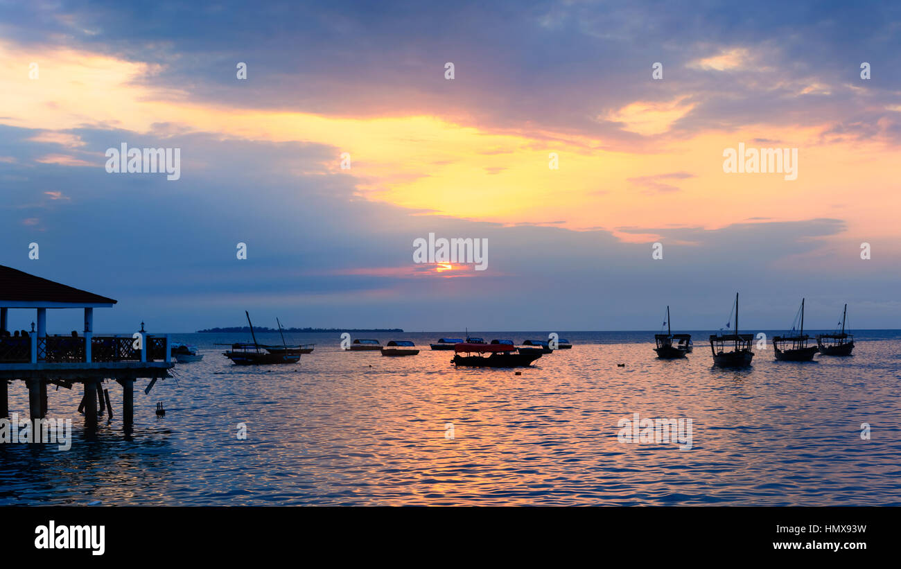 Typical boats docked in the port of Stone Town ,Zanzibar, Tanzania ...