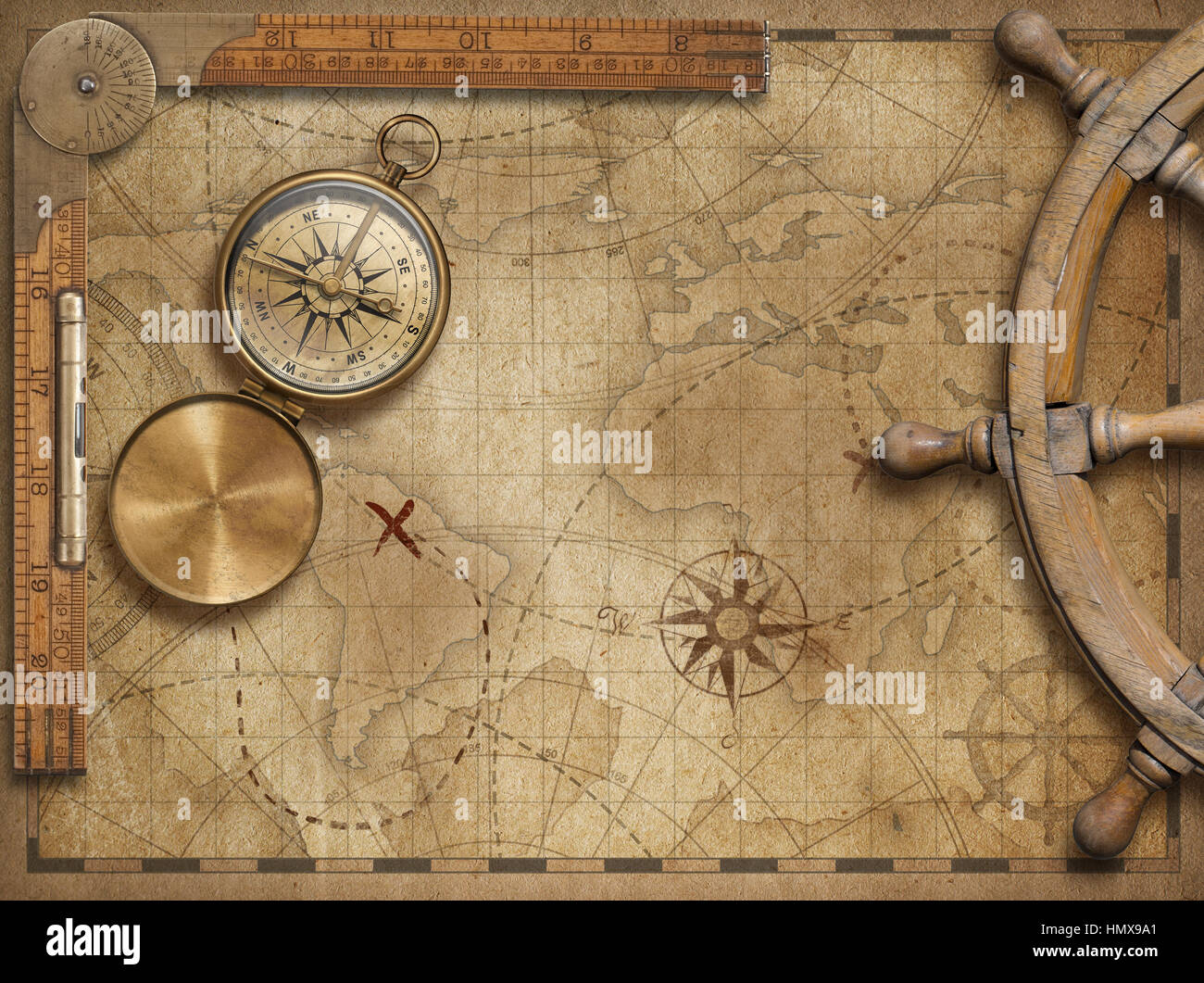 Old nautical map vintage ruler hi-res stock photography and images - Alamy