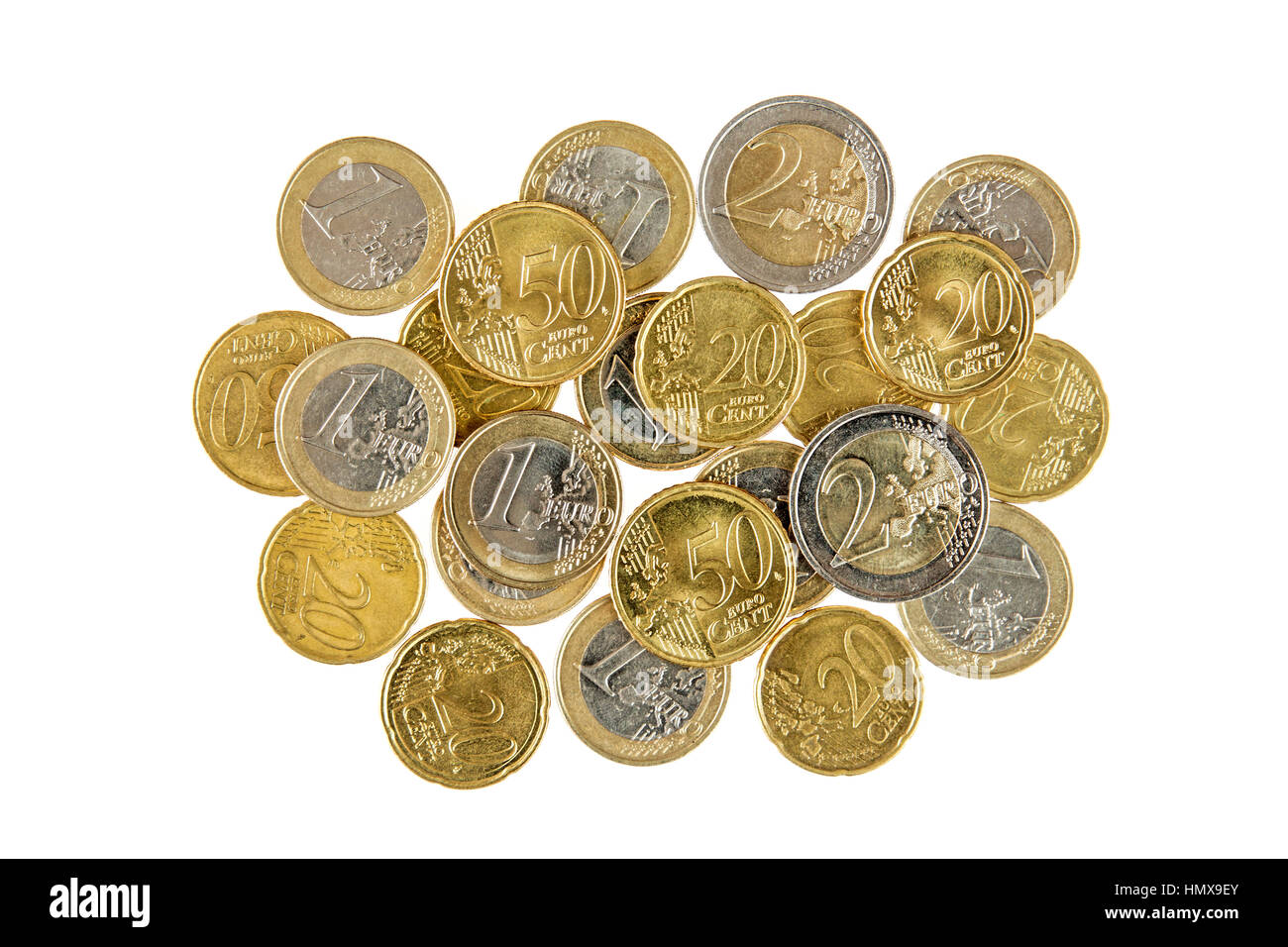 Pile of Euro coins isolated on white background.Top-view Stock Photo ...