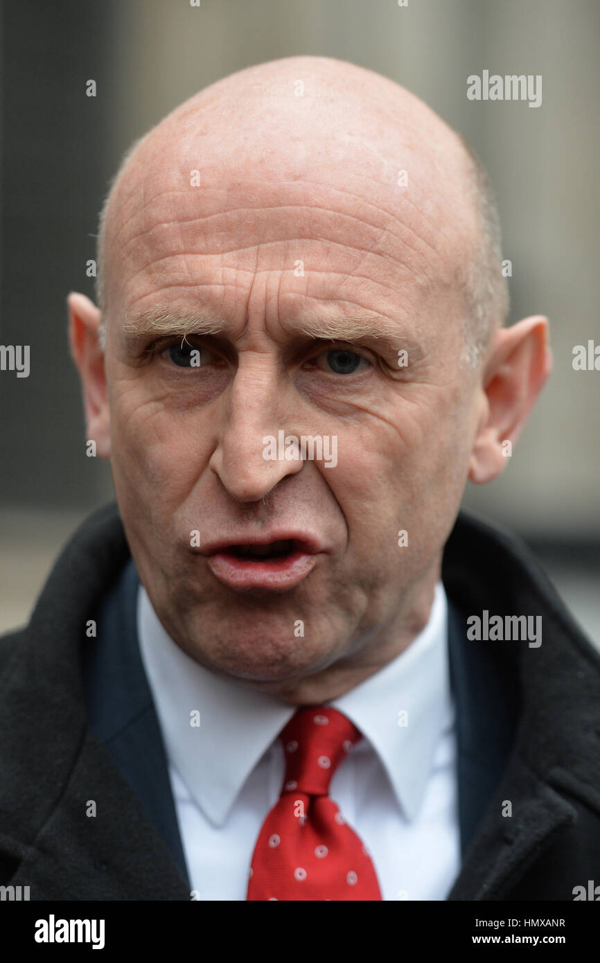John Healey, MP for Wentworth and Dearne, speaks to the media outside ...