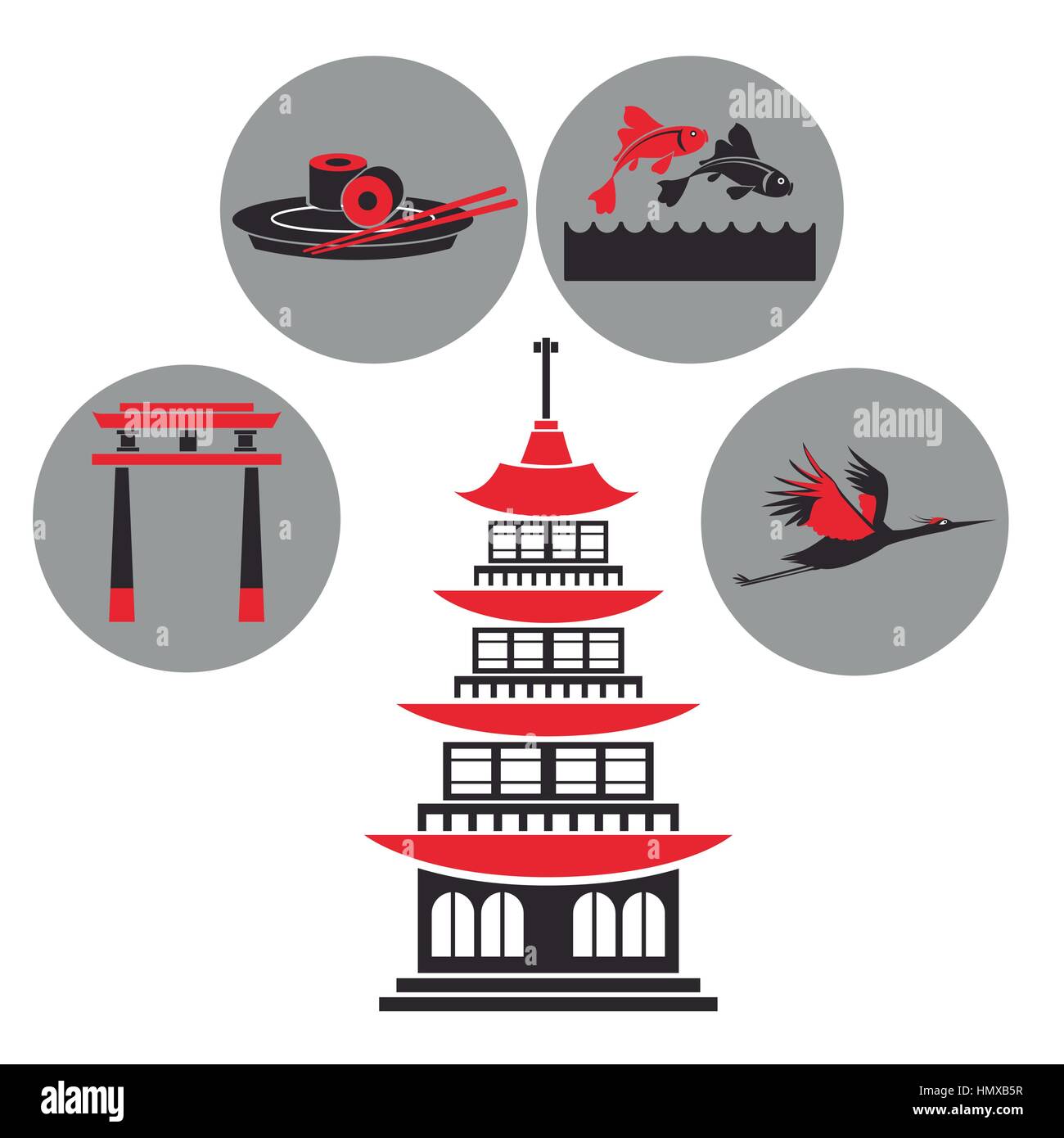 pagoda traditional building japanese architecture emblem icons Stock ...