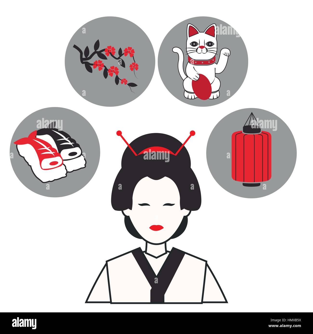 woman japanese traditional clothes symbol icons Stock Vector Image ...