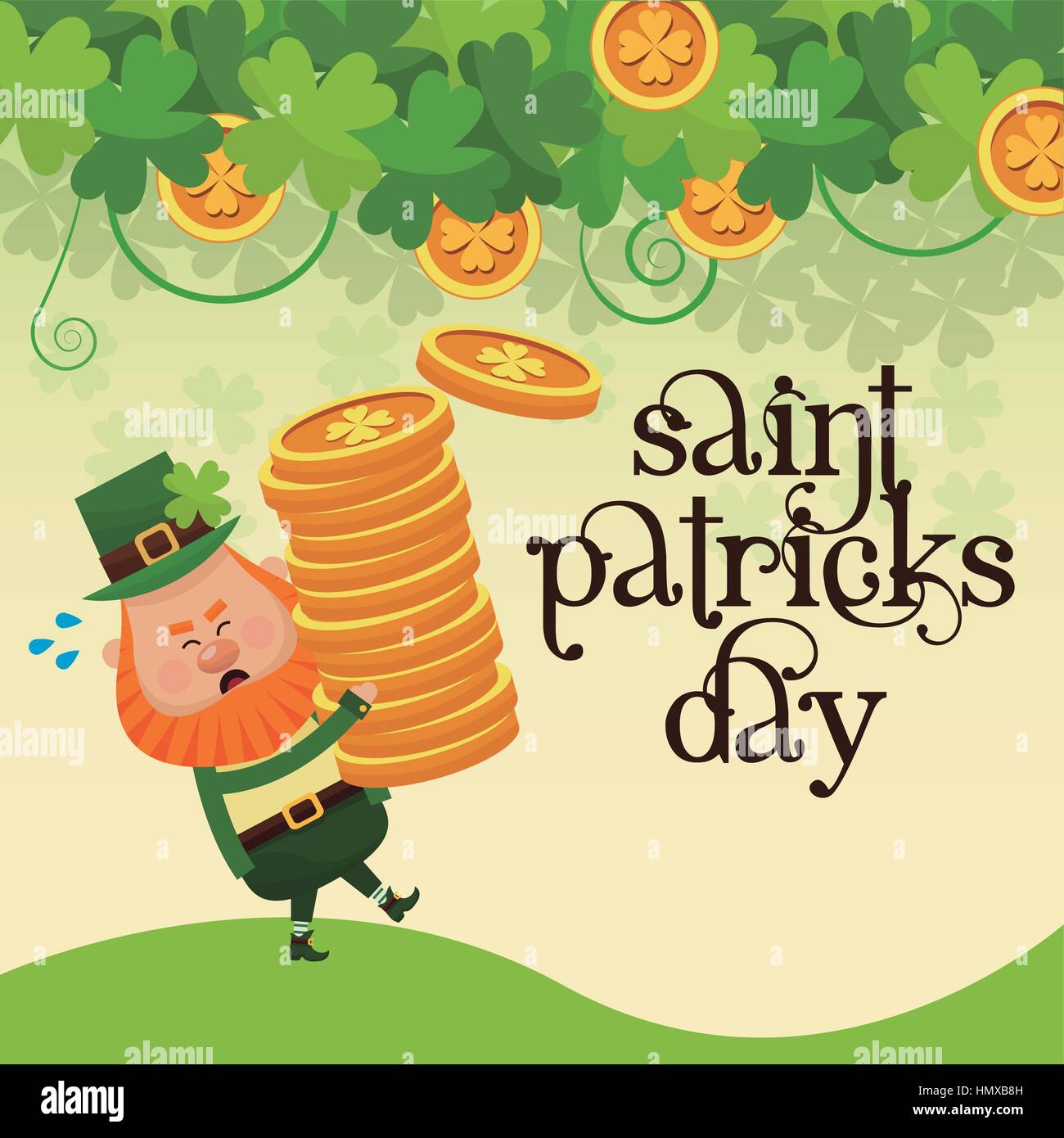 saint patricks day leprechaun carrying pile coins gold lettering poster ...