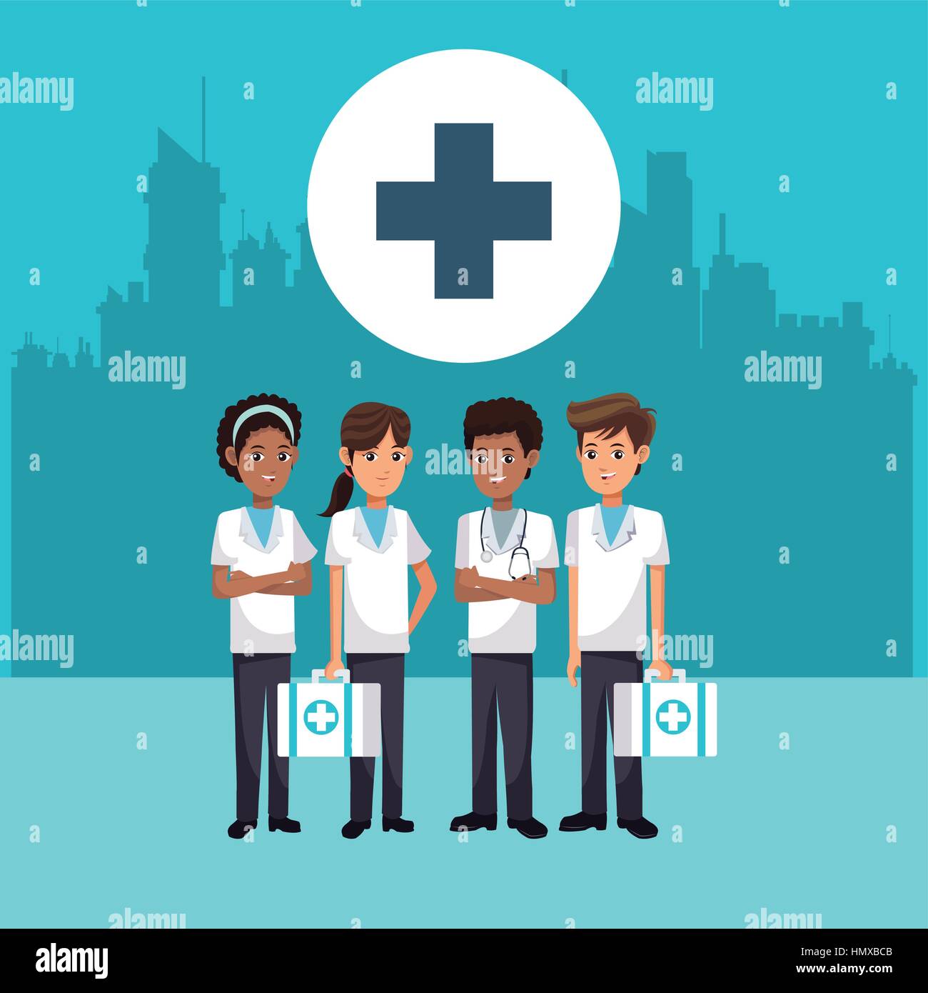 medical staff people cross city background Stock Vector Image & Art - Alamy