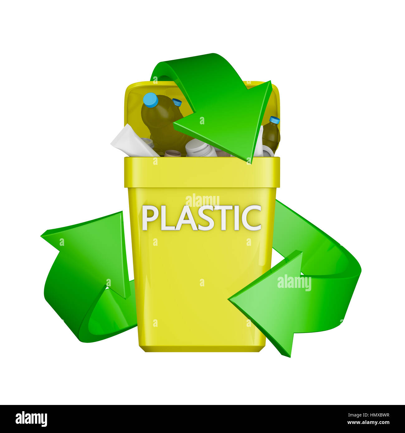Recycling sign and the container with plastic waste. 3D rendering Stock ...