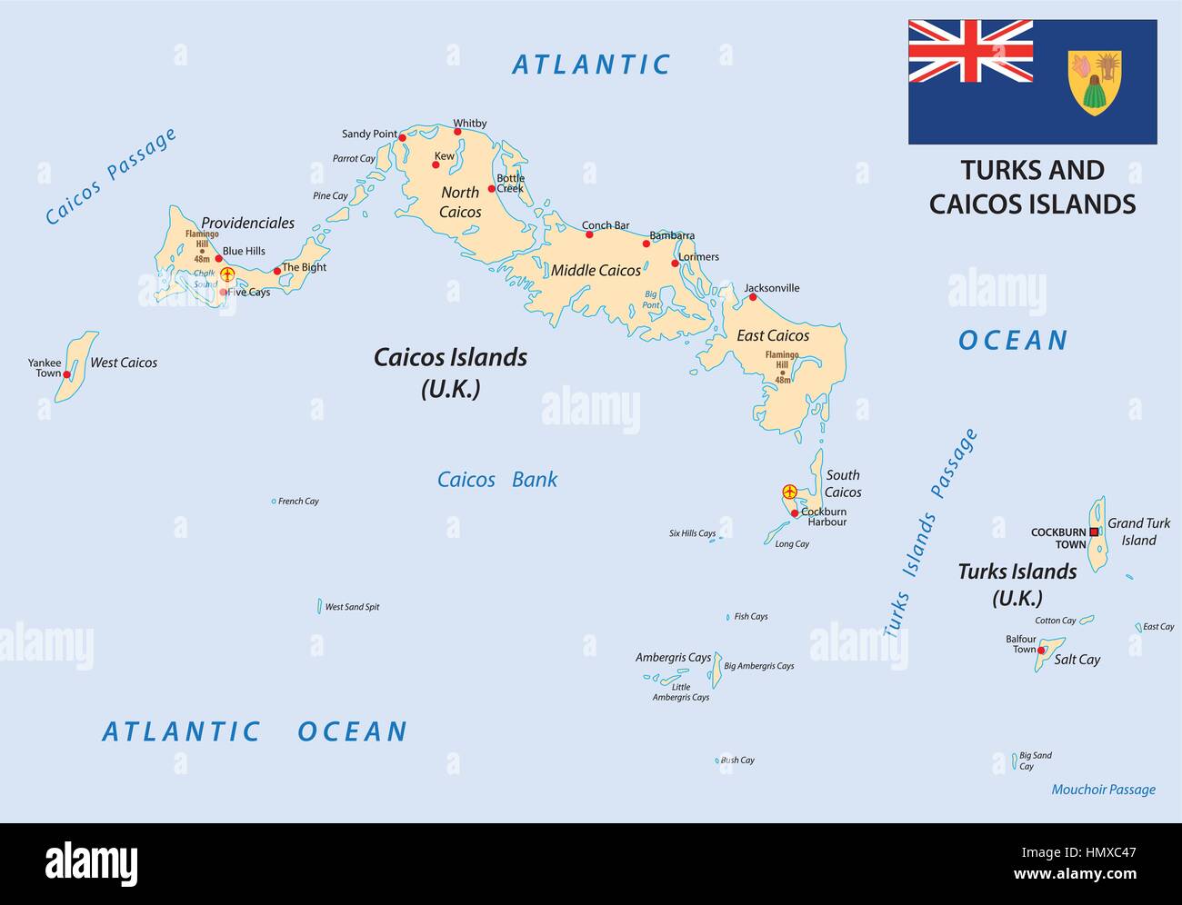 turks and caicos islands vector map with flag 2.eps Stock Vector Image ...