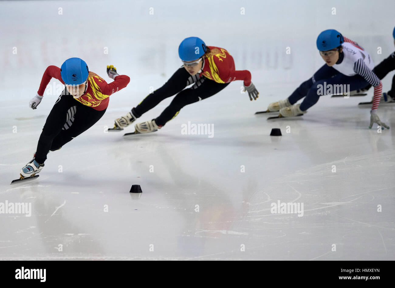 Almaty, Kazakhstan. 6th Feb, 2017. Zang Yize (L) and Xu Aili (C) of ...
