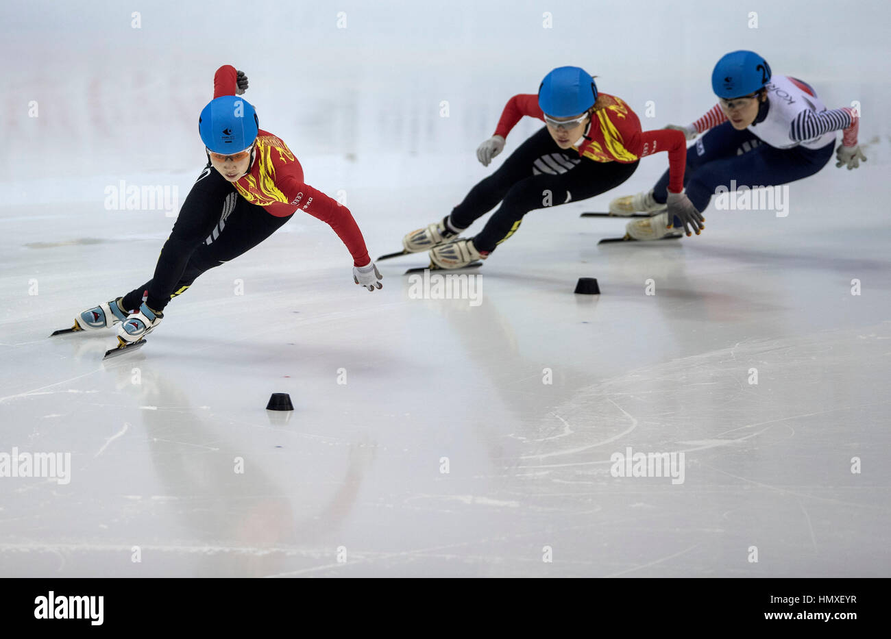 Almaty, Kazakhstan. 6th Feb, 2017. Zang Yize (L) and Xu Aili (C) of ...