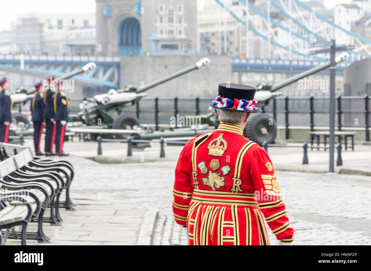 London, UK. 6 February, 2017 Guns are fired at the Tower of London to ...