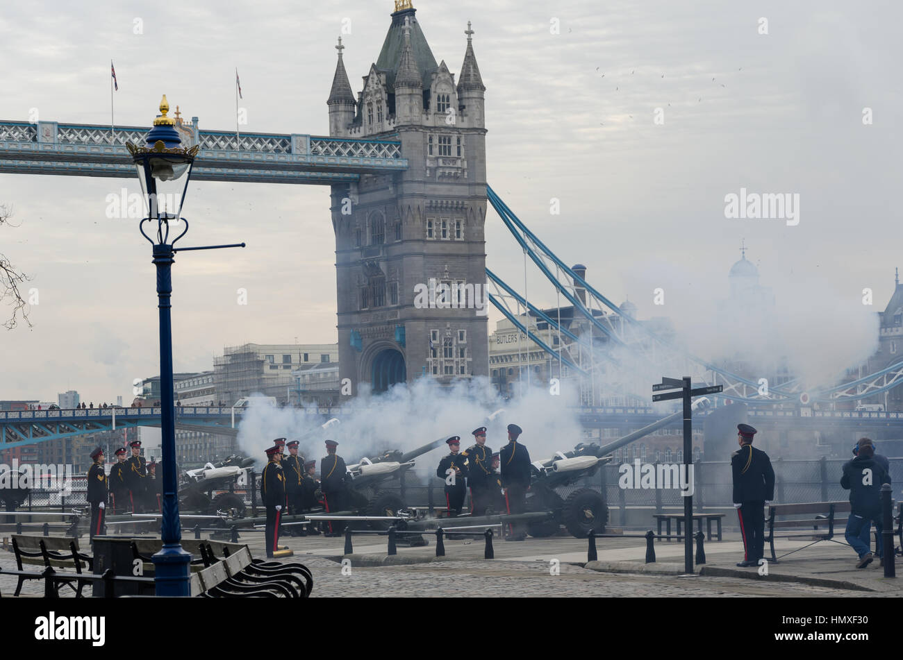 London, UK. 6 February, 2017 Guns are fired at the Tower of London to ...