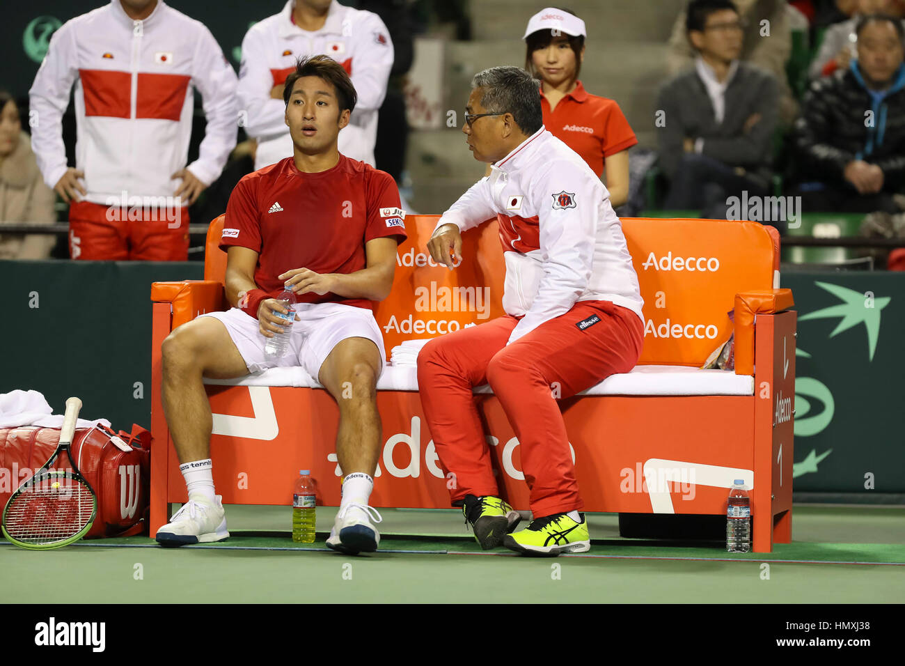 . 5th Feb, 2017. (L-R) Yasutaka Uchiyama, Minoru Ueda (JPN), FEBRUARY 5, 2017 - Tennis : Davis ...