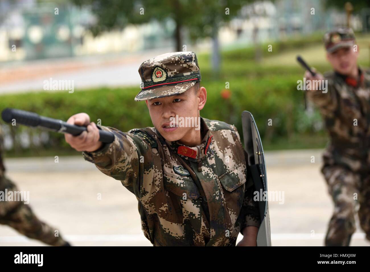 Nanning, China. 6th Feb, 2017. Soldiers receive strict military ...