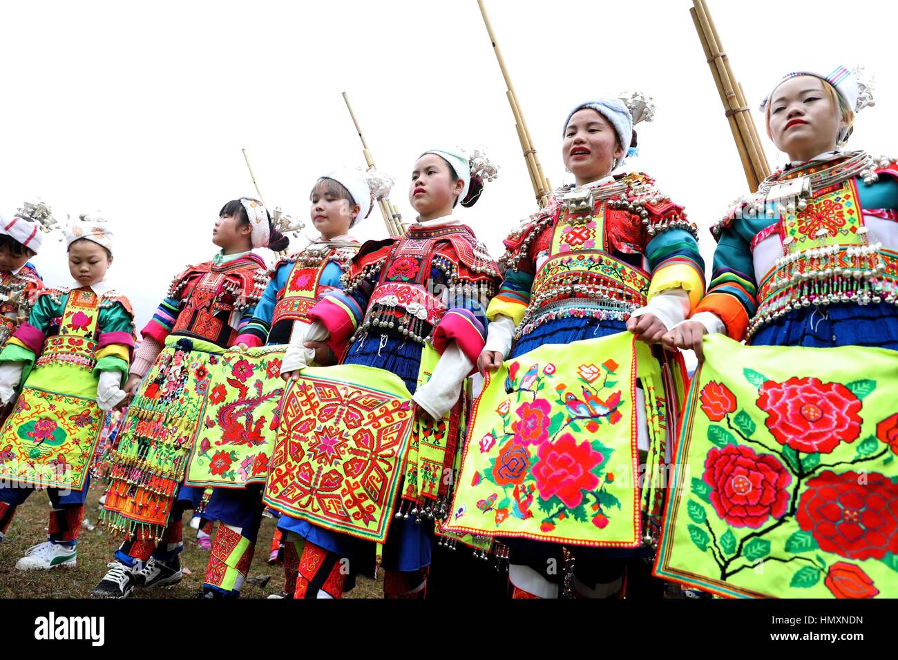 Guizhou, China. 6th Feb, 2017. Miao people wearing traditional clothes ...
