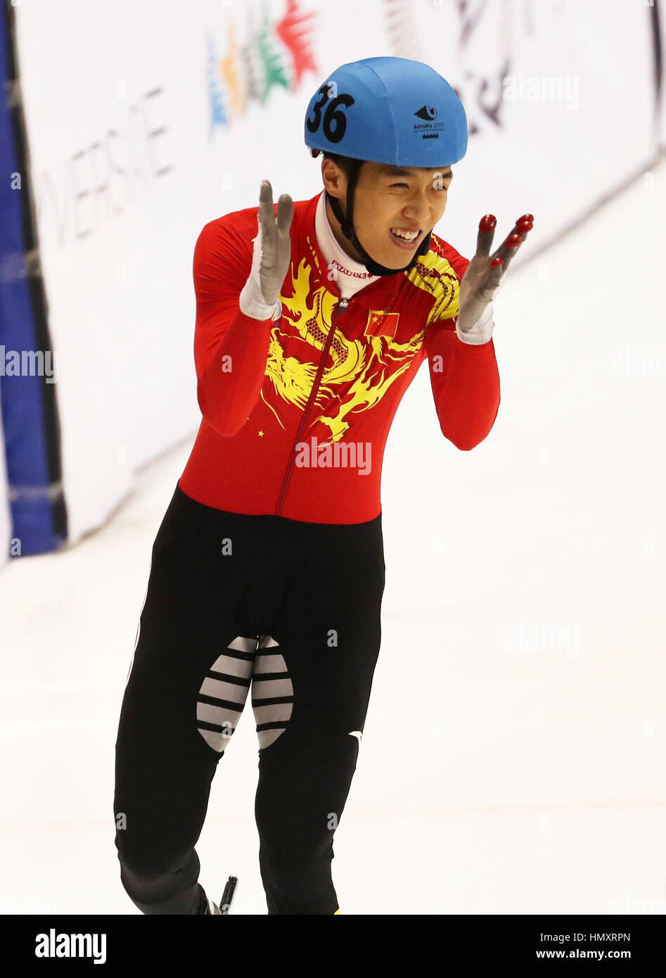 Almaty, Kazakhstan. 7th Feb, 2017. Chen Guang of Team China celebrates ...
