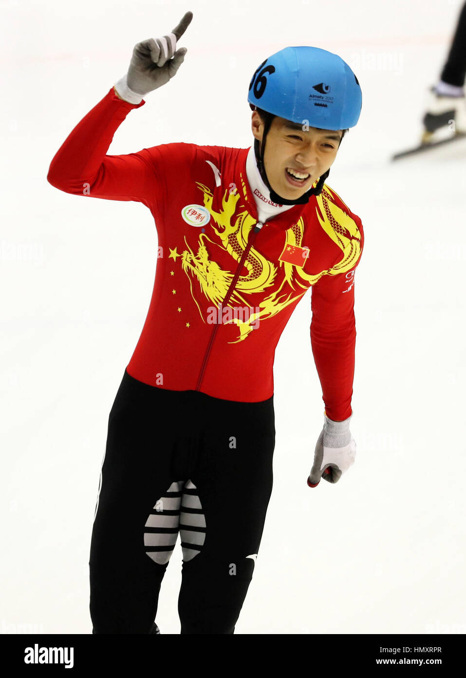 Almaty, Kazakhstan. 7th Feb, 2017. Chen Guang of Team China celebrates ...