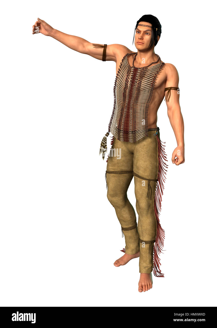 3D rendering of a native American man isolated on white background ...