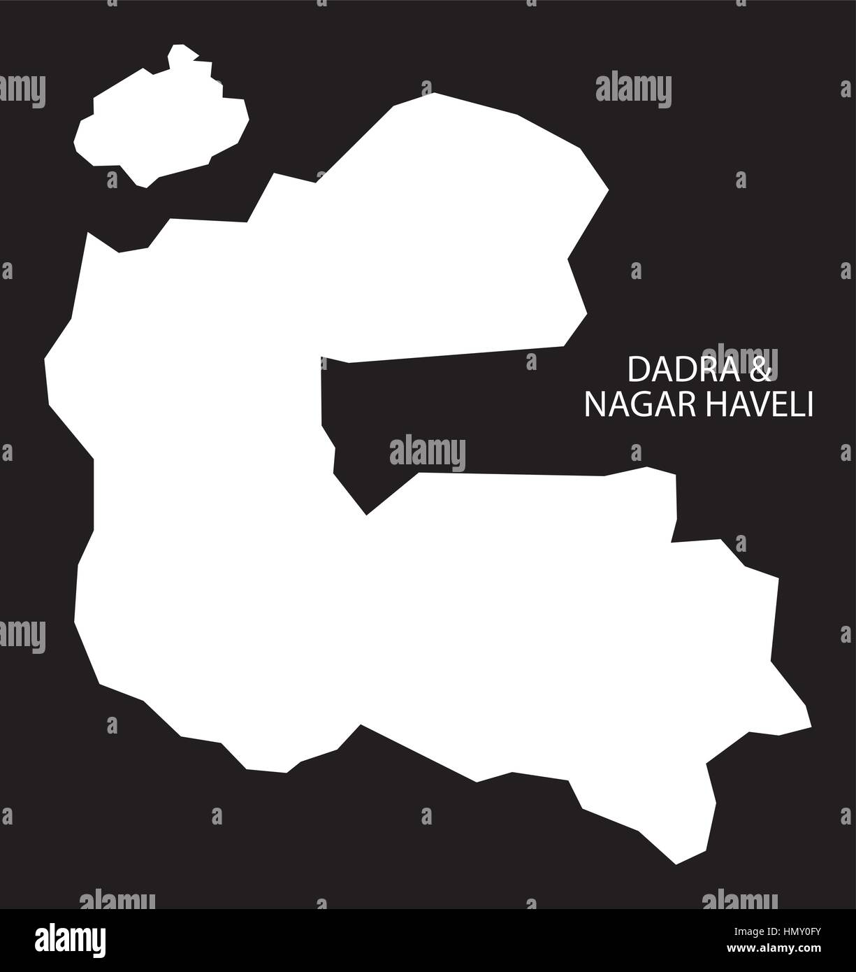 Dadra and Nagar Haveli India Map black inverted silhouette Stock Vector ...