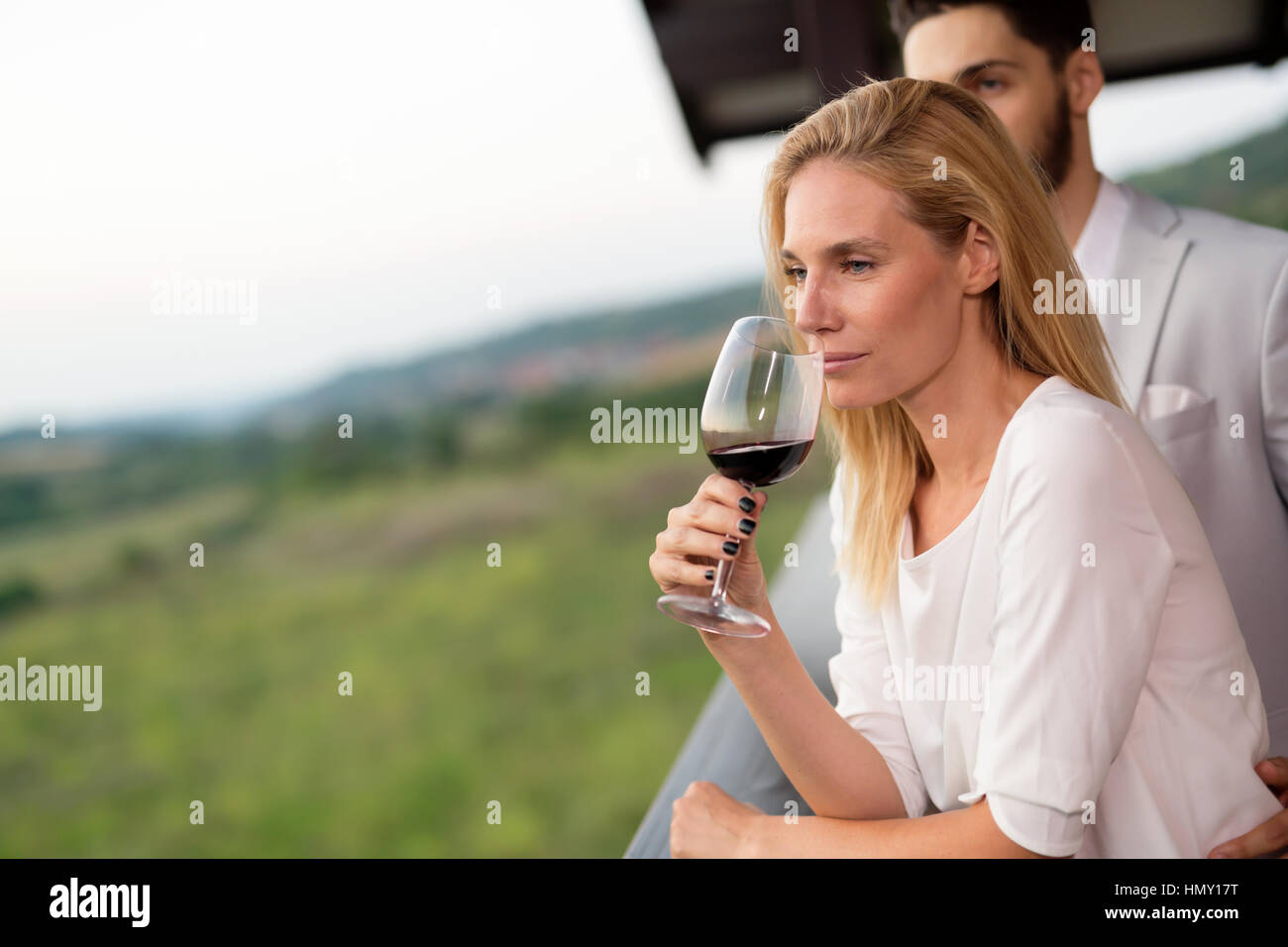 People sampling and tasting wines in winegrowers vineyard Stock Photo ...