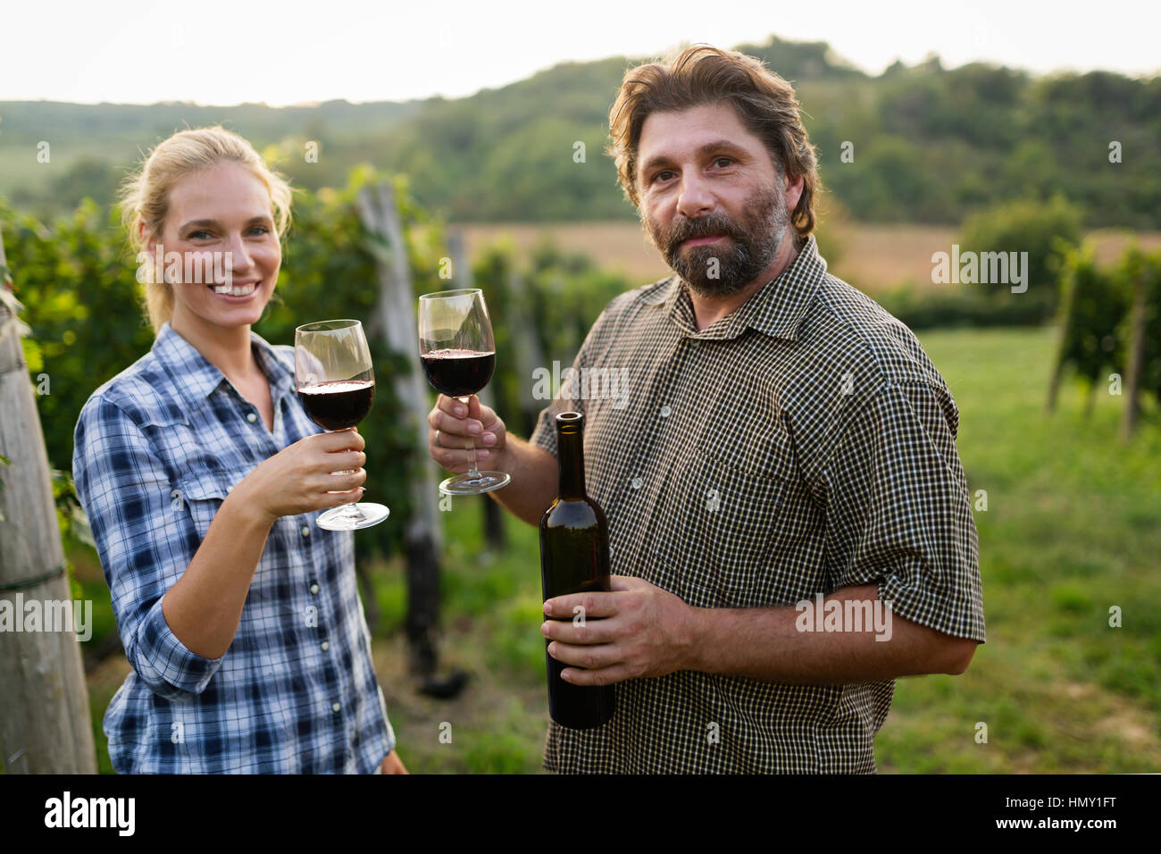 People sampling and tasting wines in winegrowers vineyard Stock Photo ...