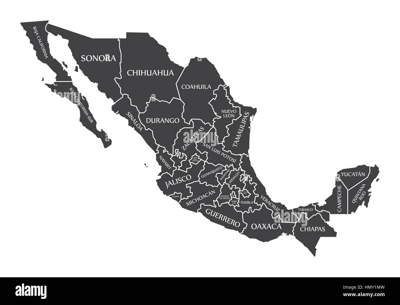 Mexico map labels black hi-res stock photography and images - Alamy