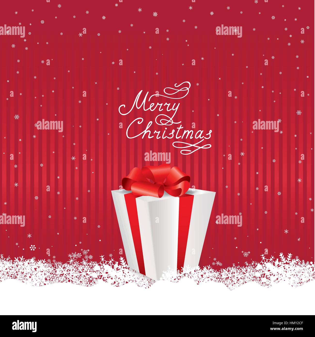 Christmas snowfall background with handwritten greeting lettering MERRY ...