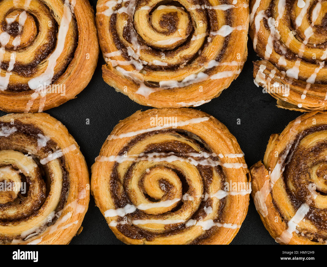 Selection Of Freshly Baked Or Cooked Iced Sweet Cinnamon Swirls Danish ...