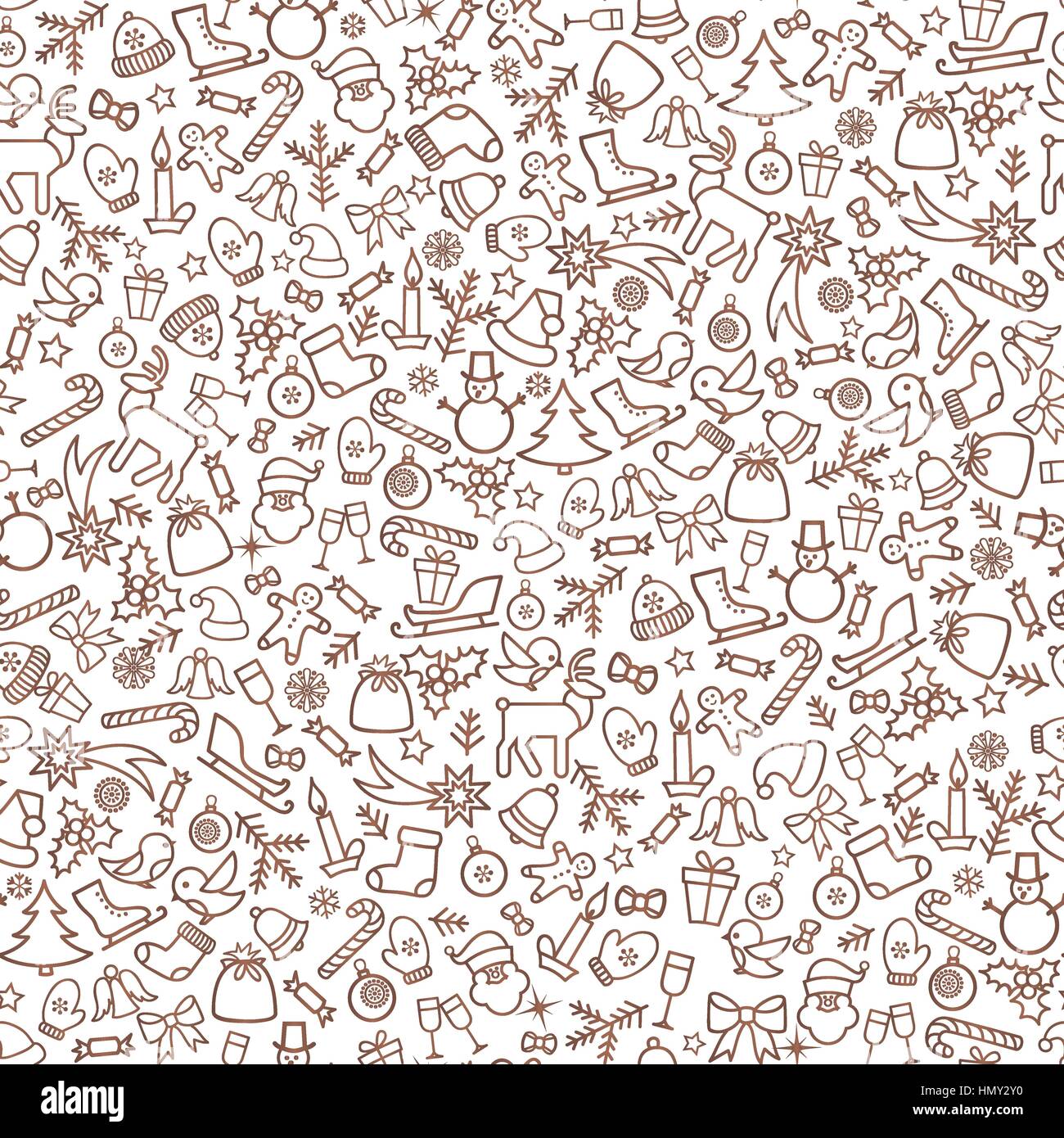 Christmas icons seamless pattern, Happy Winter Holiday tile background ...