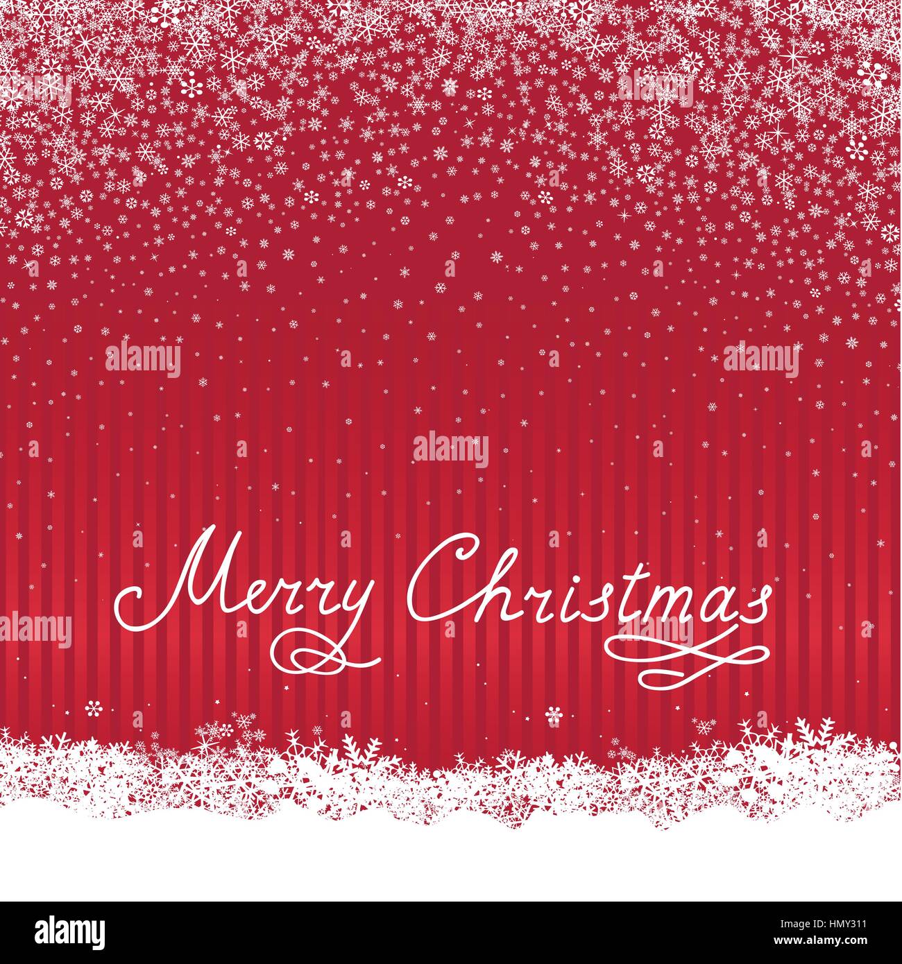 Christmas snowfall background with handwritten greeting lettering MERRY ...