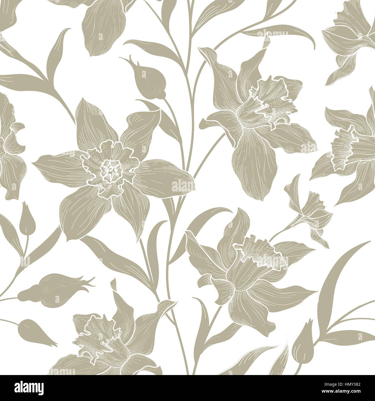 Floral seamless pattern. Flower doodle background. Floral engraving ...