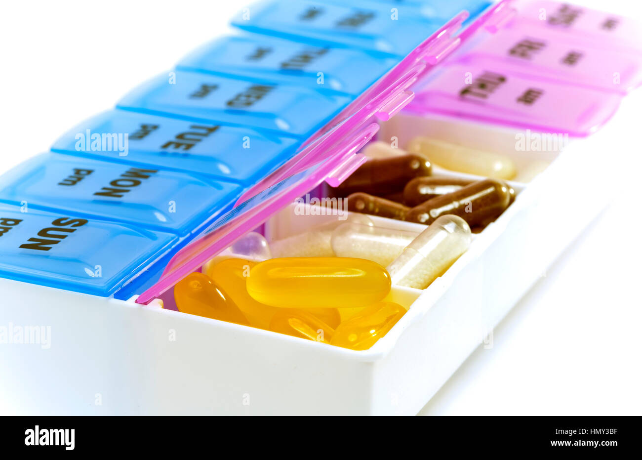 Box for storage of drugs, with inscriptions on days of the week Stock ...