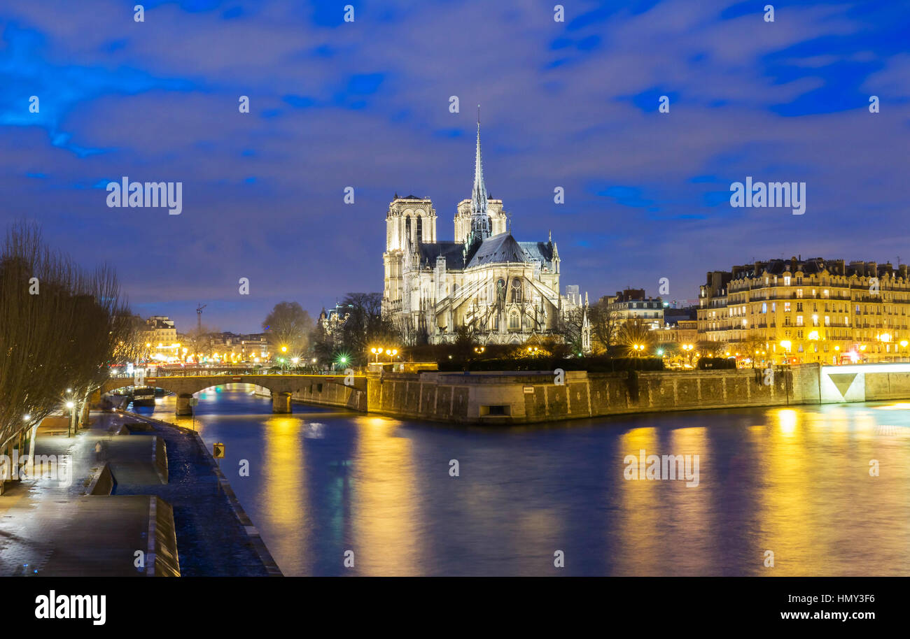 Notre Dame Cathedral at night, Paris, France Stock Photo - Alamy