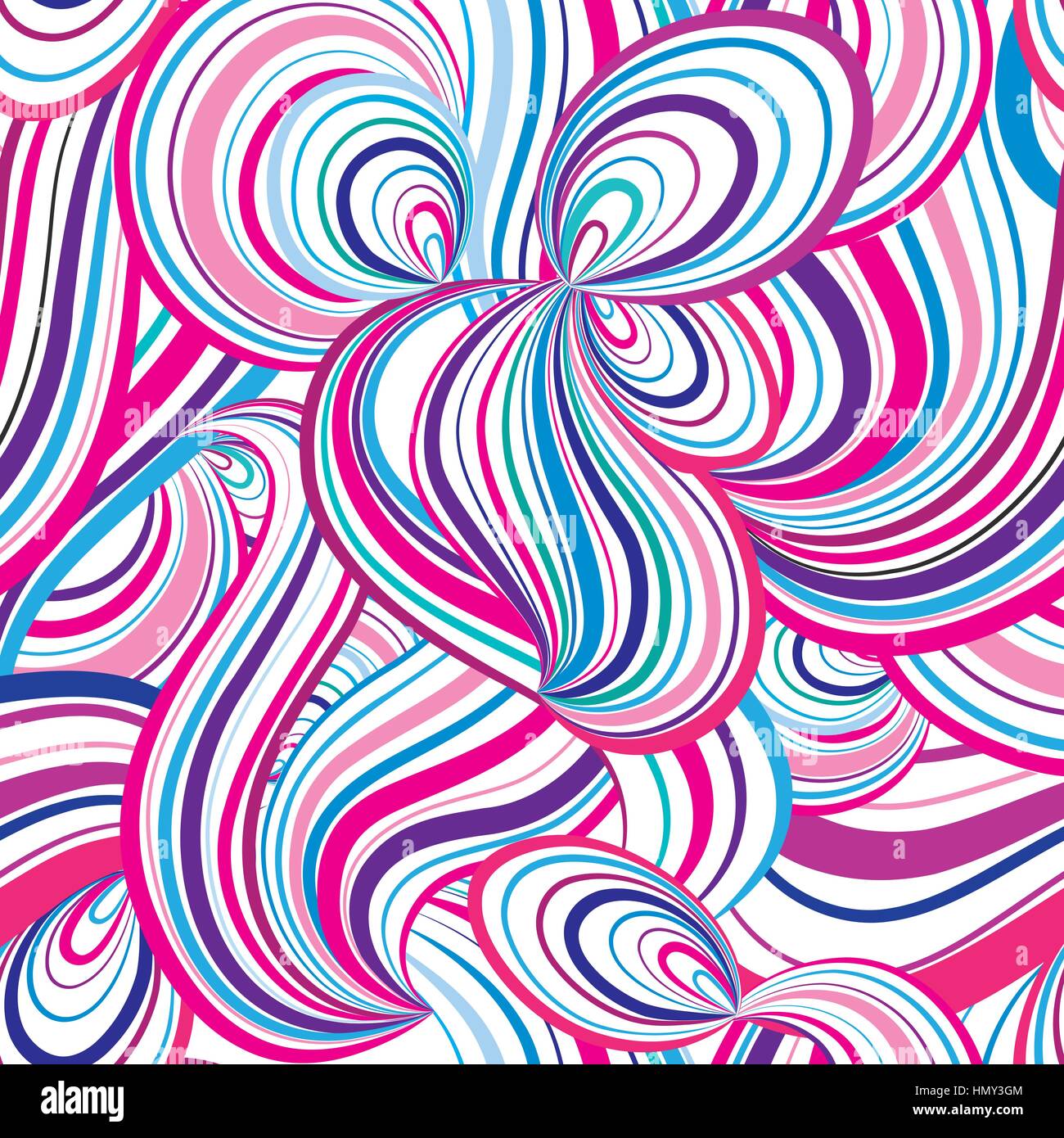 Abstract wave line and loops seamless pattern. Grid swirl wavy ...