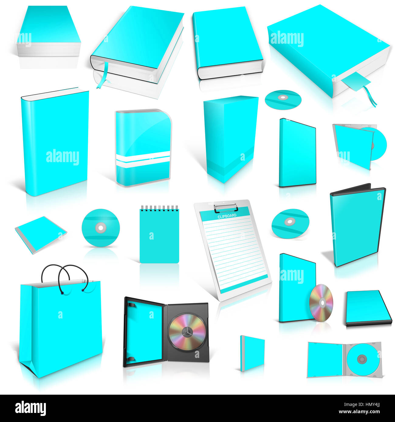Cyan 3d blank cover collection, isolated on white Stock Photo - Alamy